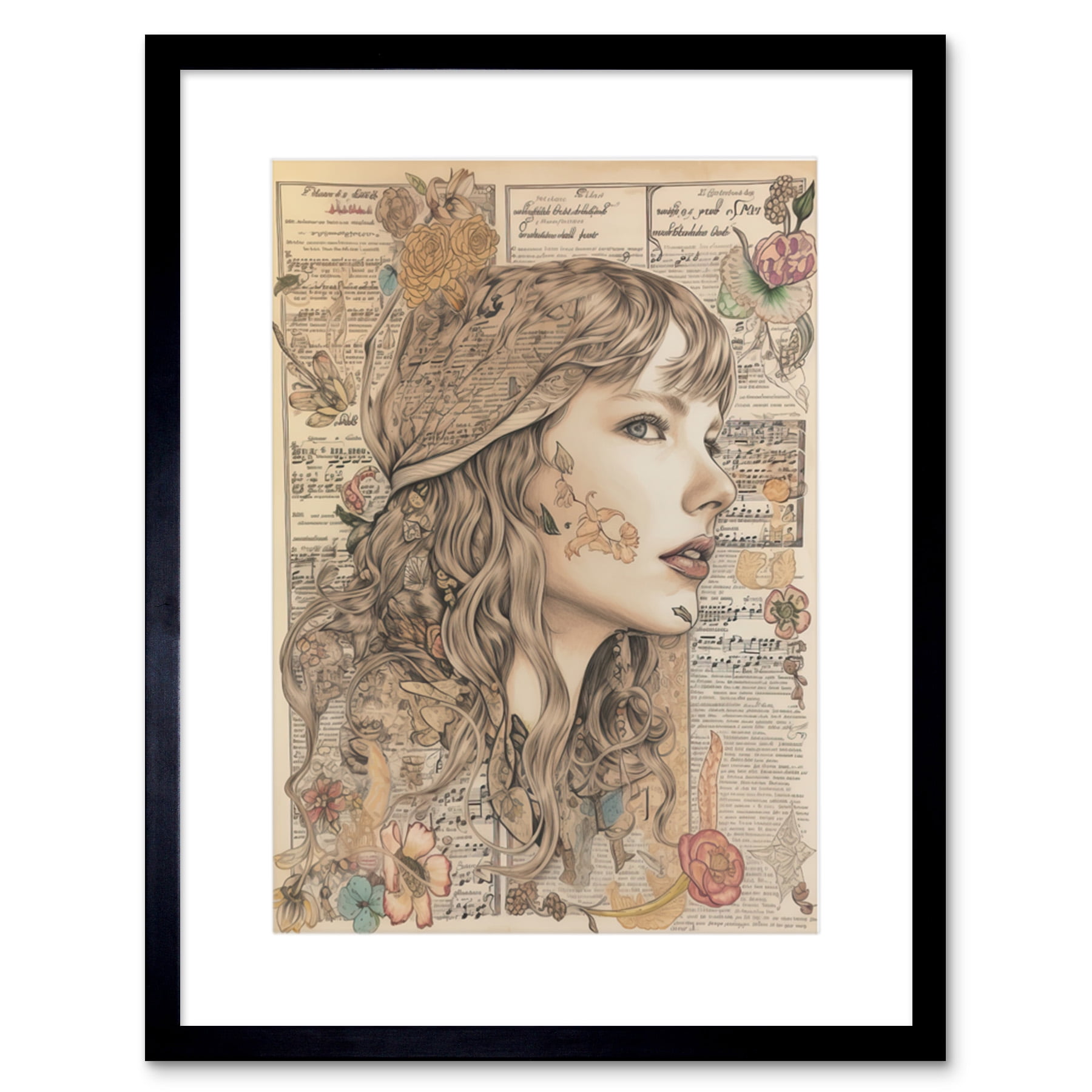 Upcycled Music Book Page Singer Portrait Illustration Artwork Framed ...