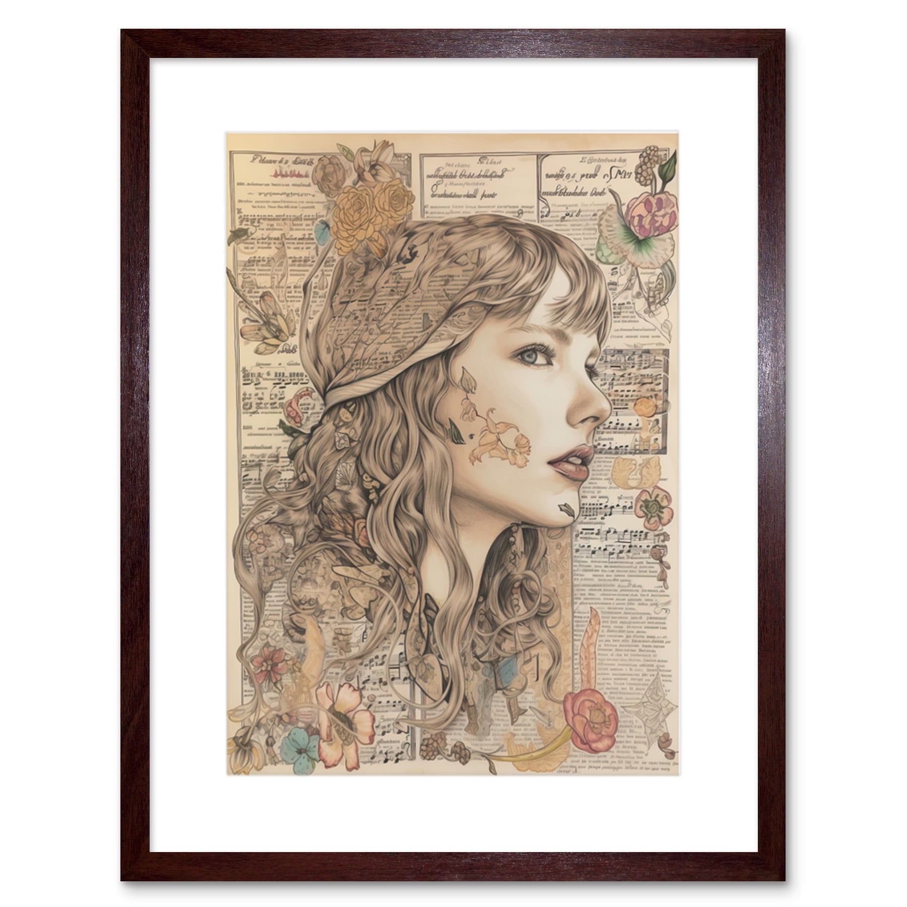 Upcycled Music Book Page Singer Portrait Illustration Artwork Framed ...