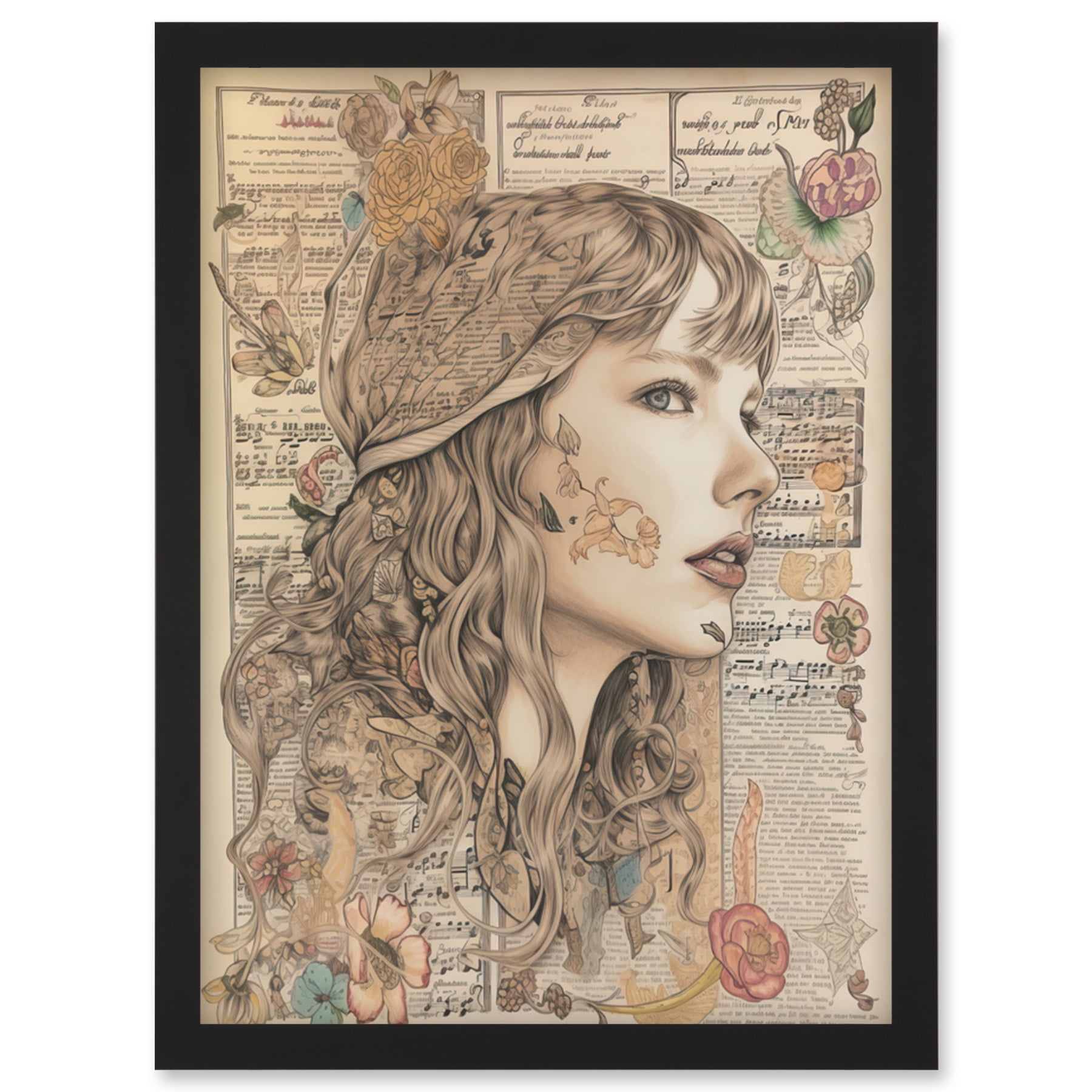 Upcycled Music Book Page Singer Portrait Illustration Artwork Framed ...