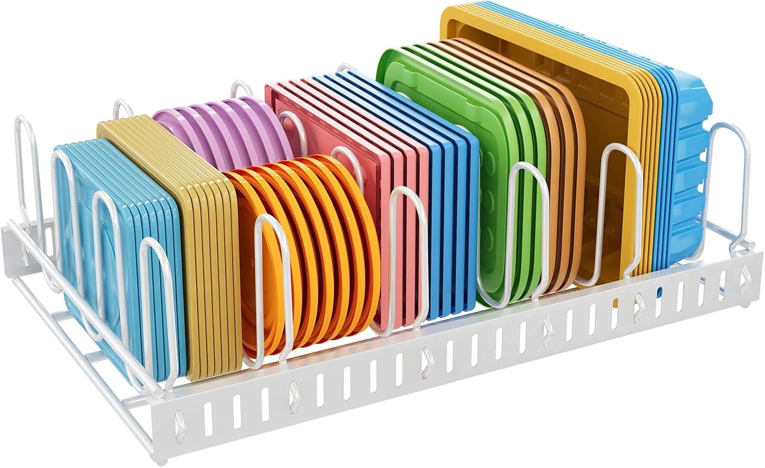 Update White Food Container Lid Organizer&Adjustable Metal Lid Holder ...