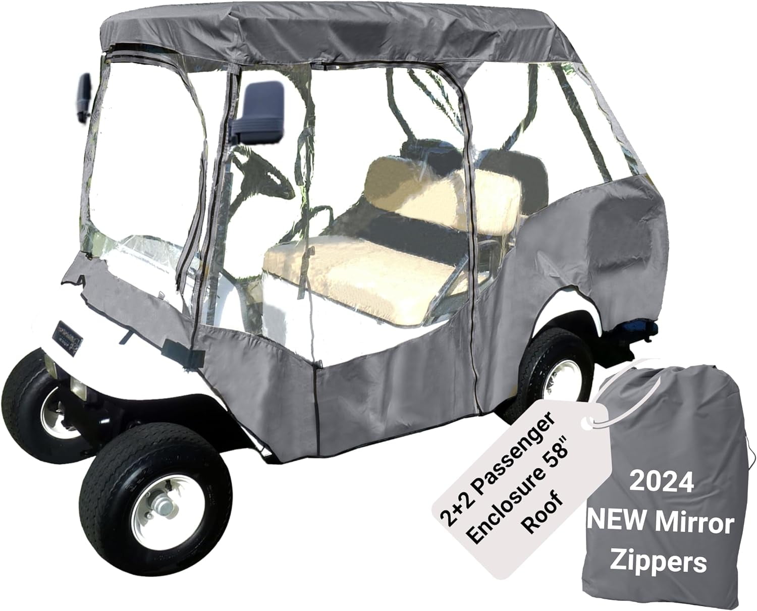 Updated 2+2 Golf Cart Enclosure Drivable Rain Cover Short Roof 58" EZGO ...