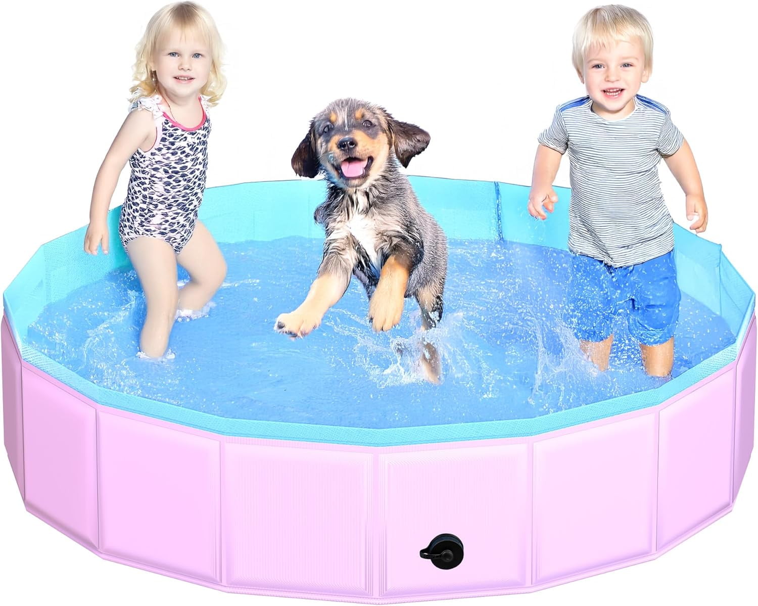 Updated Foldable Dog Pool, 55" x 12" Kiddie Pool with Hard Plastic, Non ...