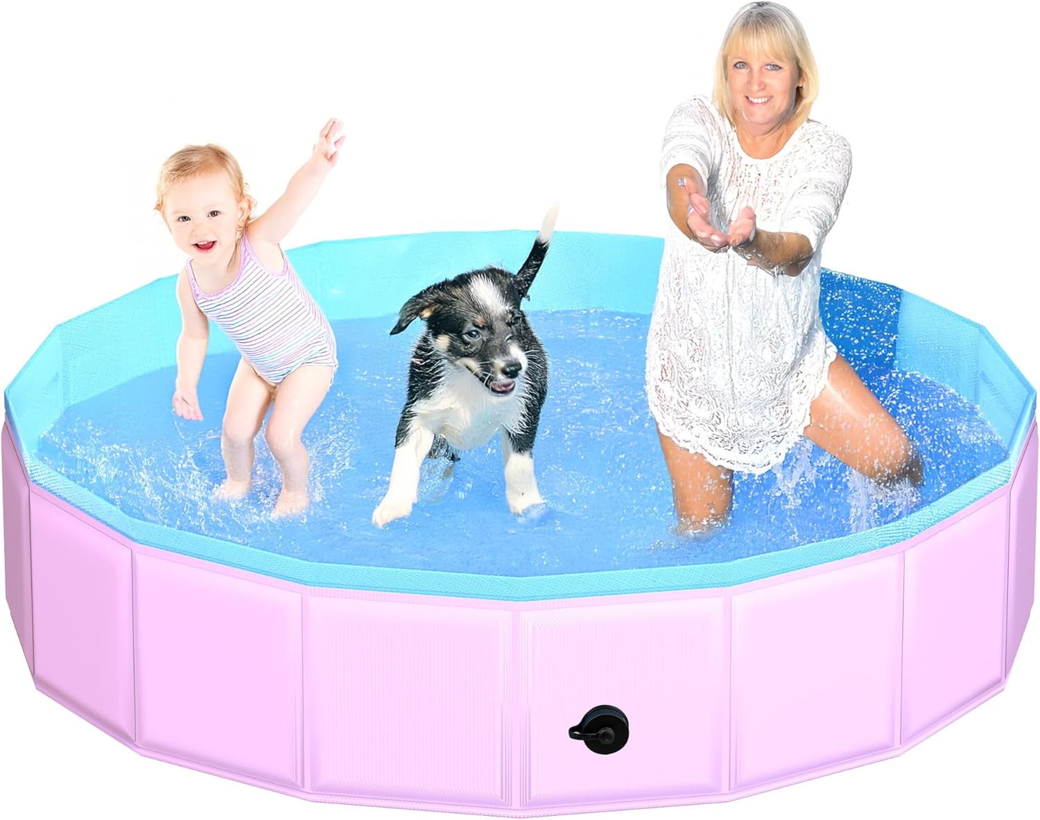 Updated Foldable Dog Pool, 71" x 12" Kiddie Pool with Hard Plastic, Non ...
