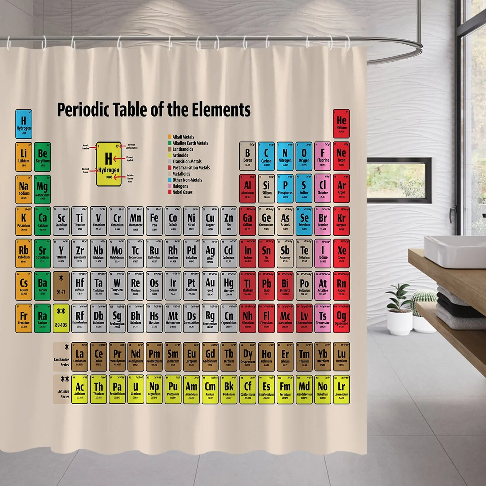 Updated Periodic Table of Elements Fabric Shower Curtain for Bathroom ...