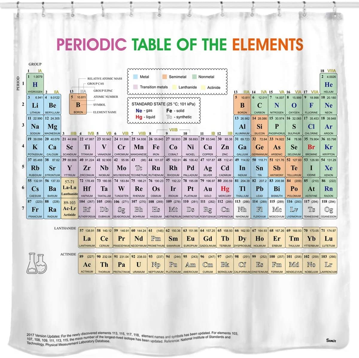 Updated Periodic Table of Elements Fabric Shower Curtains for Chemistry ...