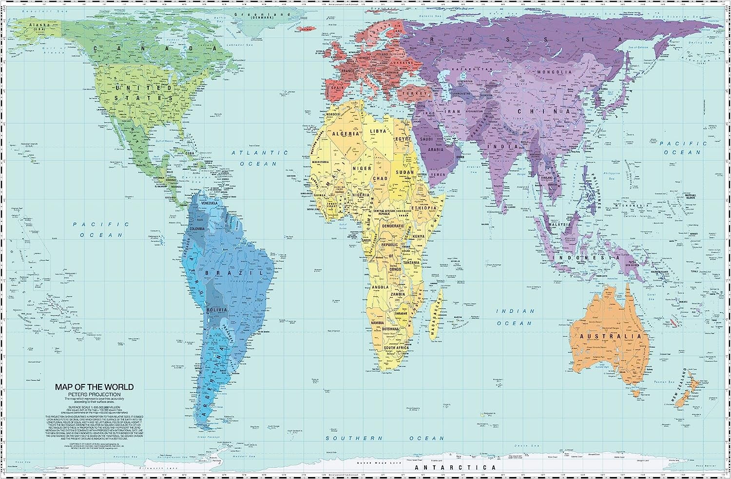 Updated Peters Projection World Map | Laminated 36" x 24” Map ...