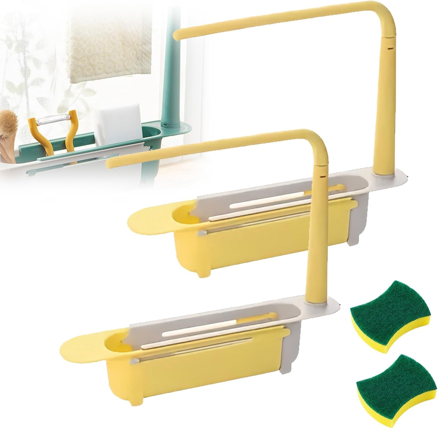 Updated Telescopic Sink Storage Rack, Adjustable Expandable Sink Caddy ...