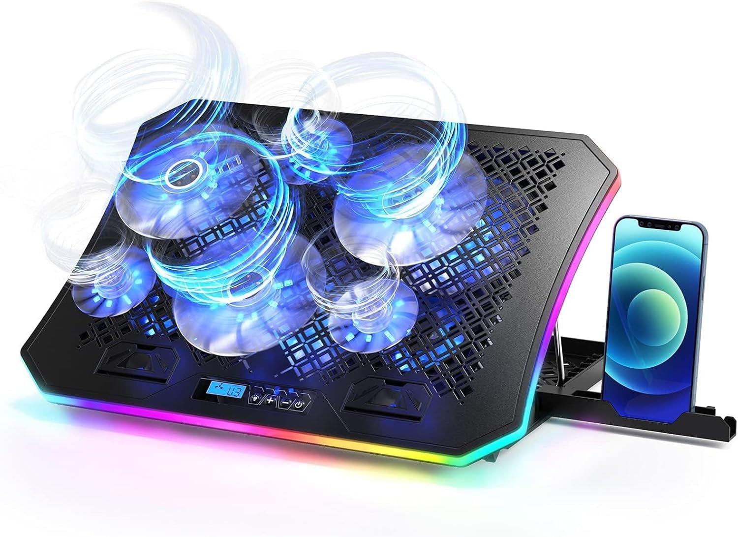 Upgarde Laptop Cooling Pad, RGB Lights Laptop Cooler 6 Fans for 15.6-17 ...