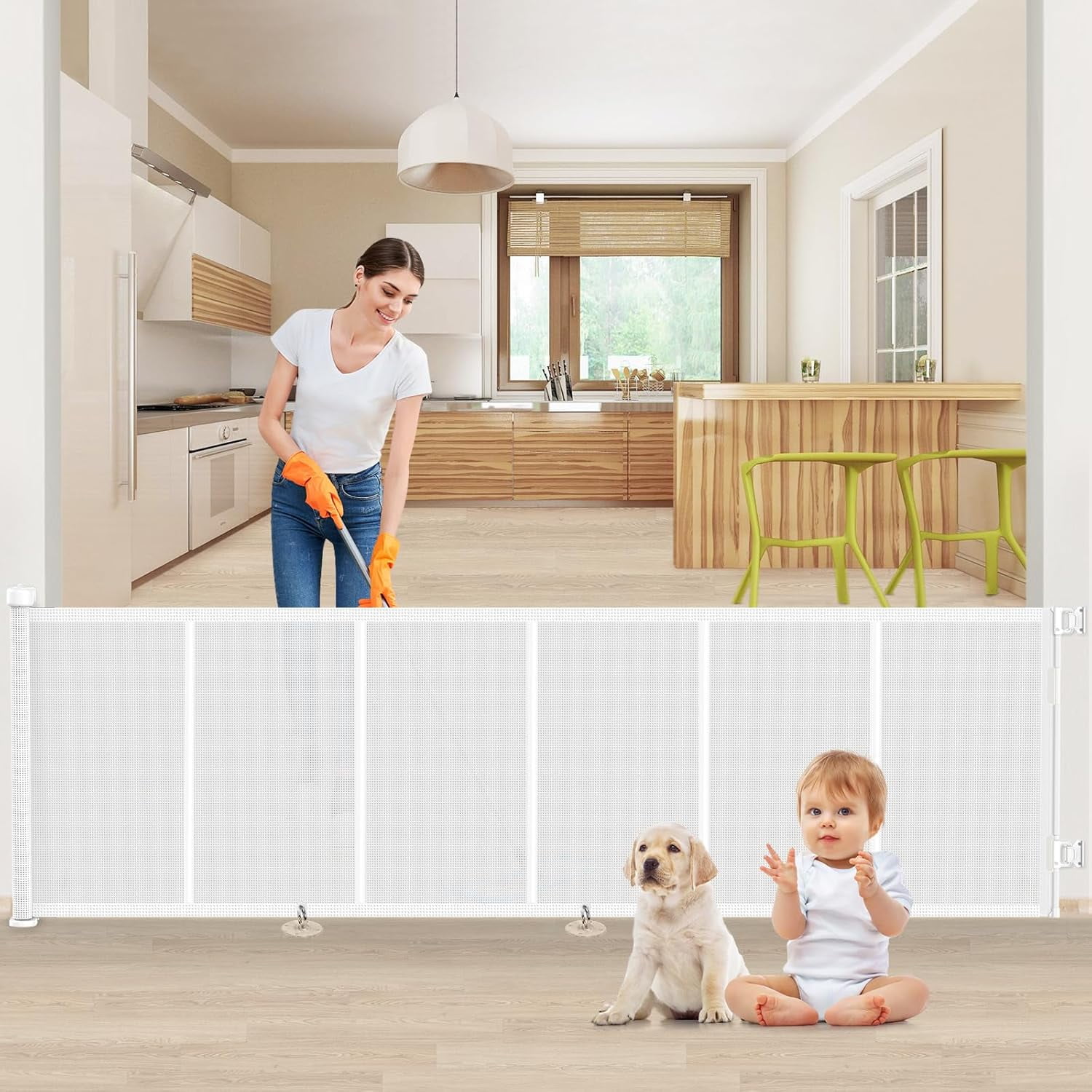 Upgrade 120 inch Retractable Baby Gates, Extra Wide Baby Gate for Large ...