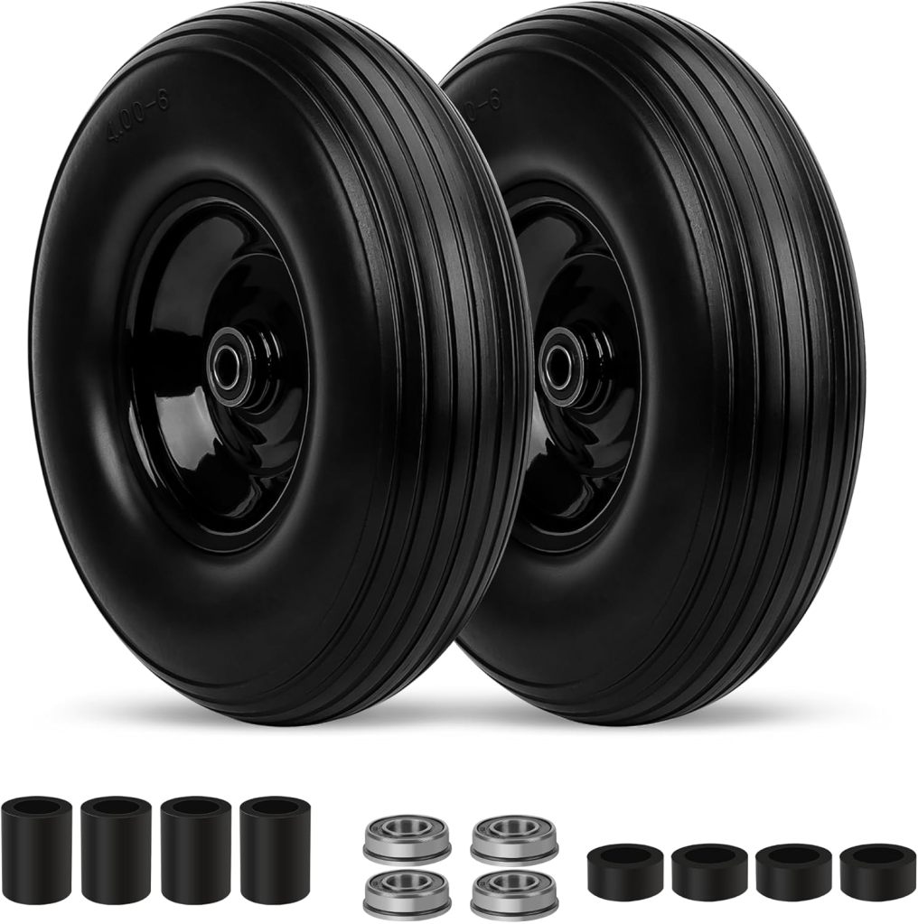 Upgrade 13Inch Wheelbarrow Tires 4.00-6 Flat Free Tire And Wheel with 5 ...