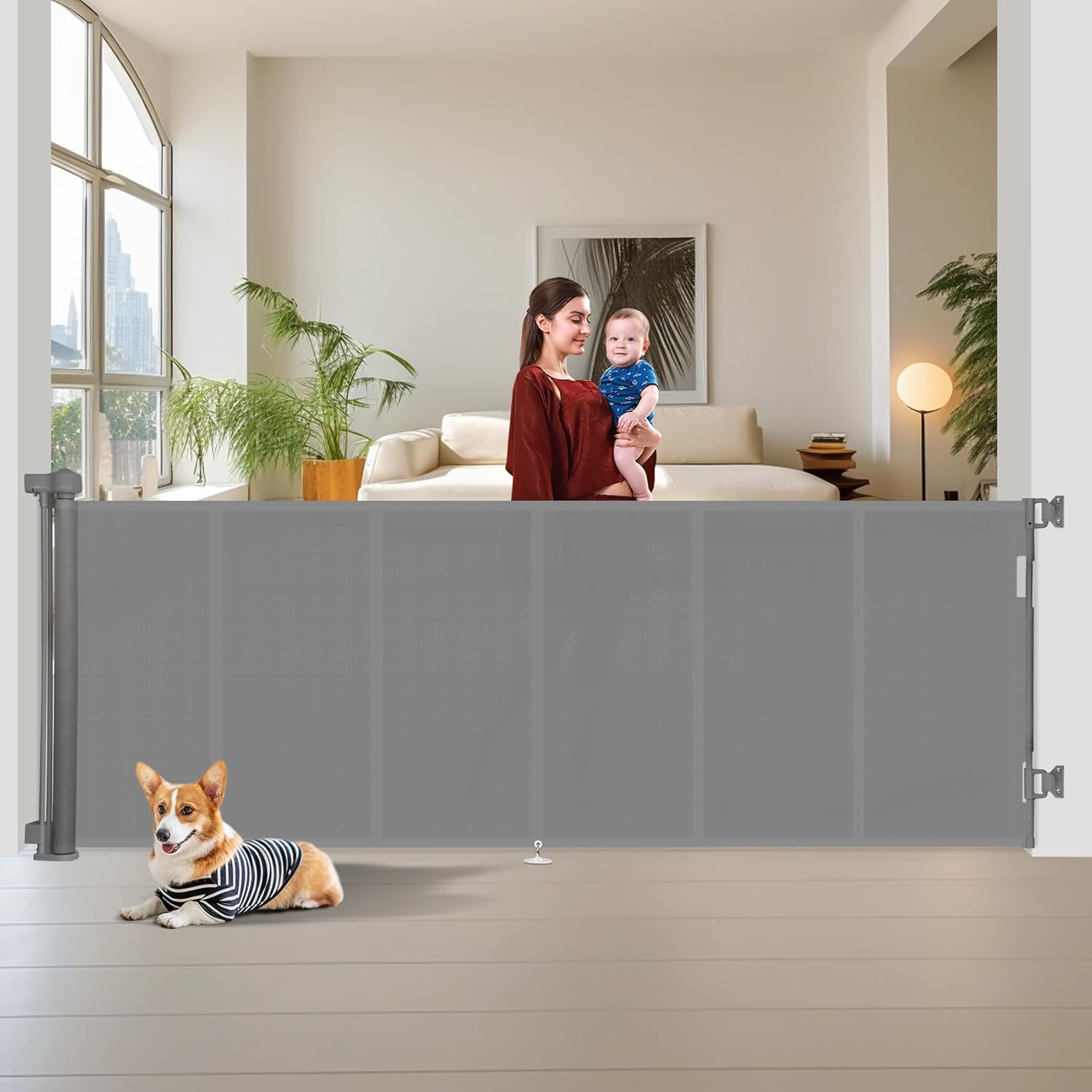 Upgrade 150 inch Retractable Baby Gates Extra Wide with Reinforced ...