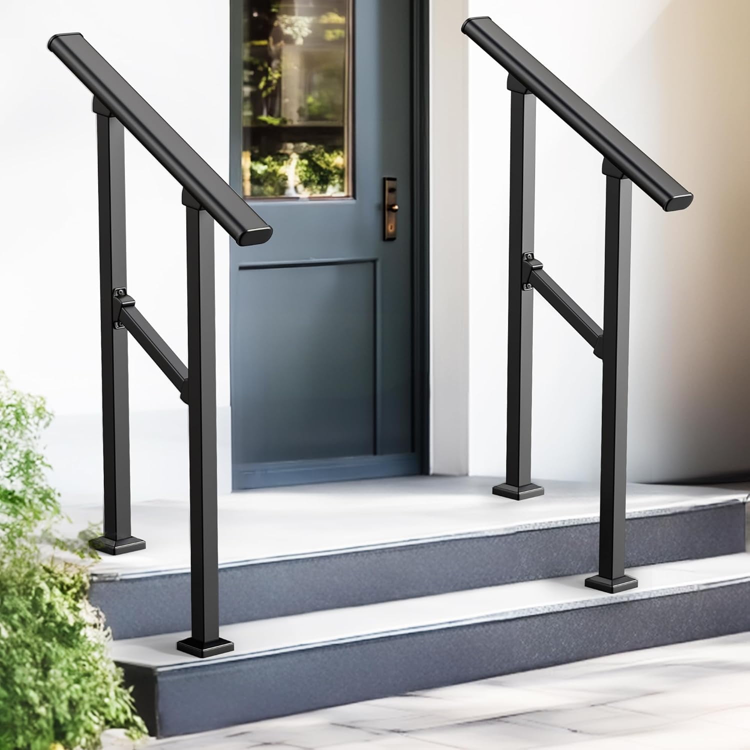 Upgrade 2 Pack 2 Steps Outdoor Railings for Outdoor Steps, Black ...