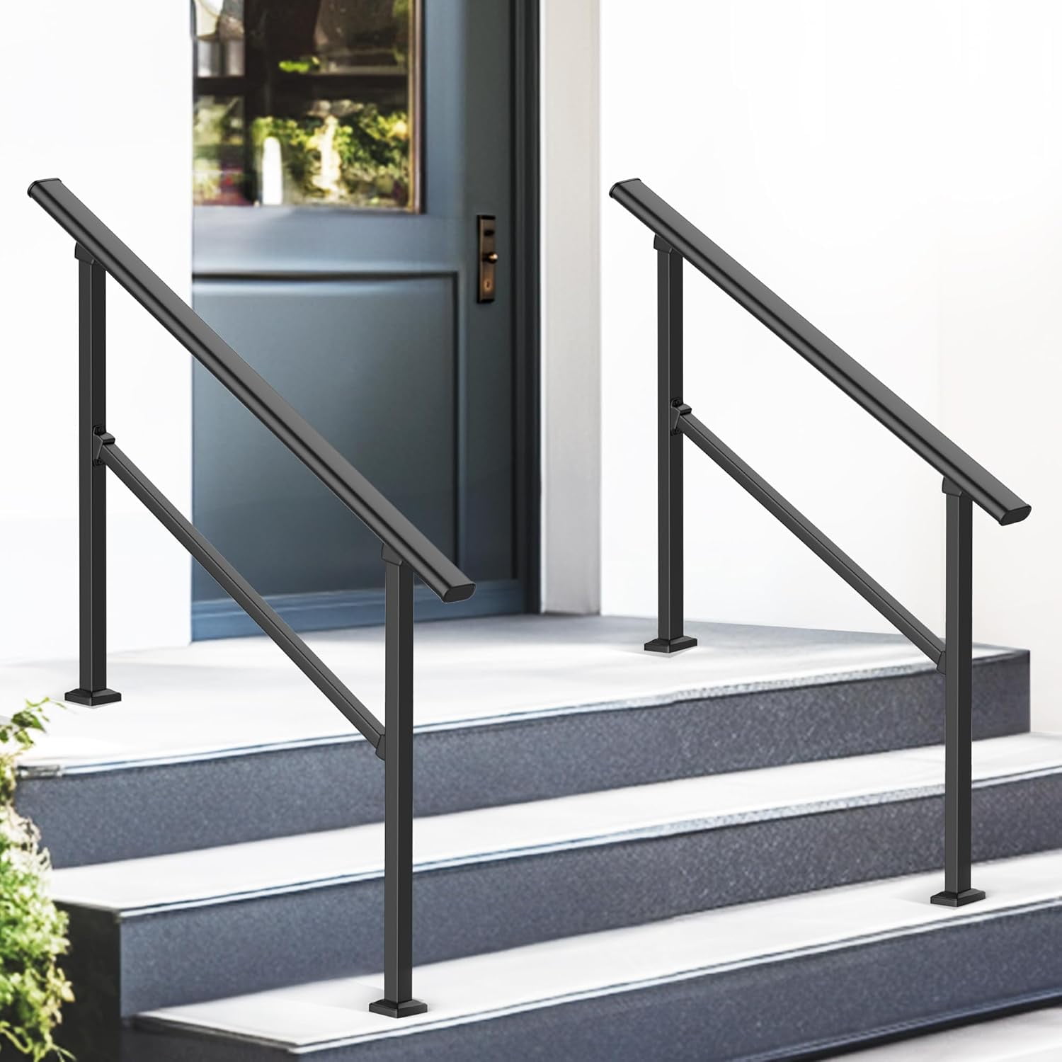 Upgrade 2 Pack 3 Steps Outdoor Railings for Outdoor Steps, Black ...