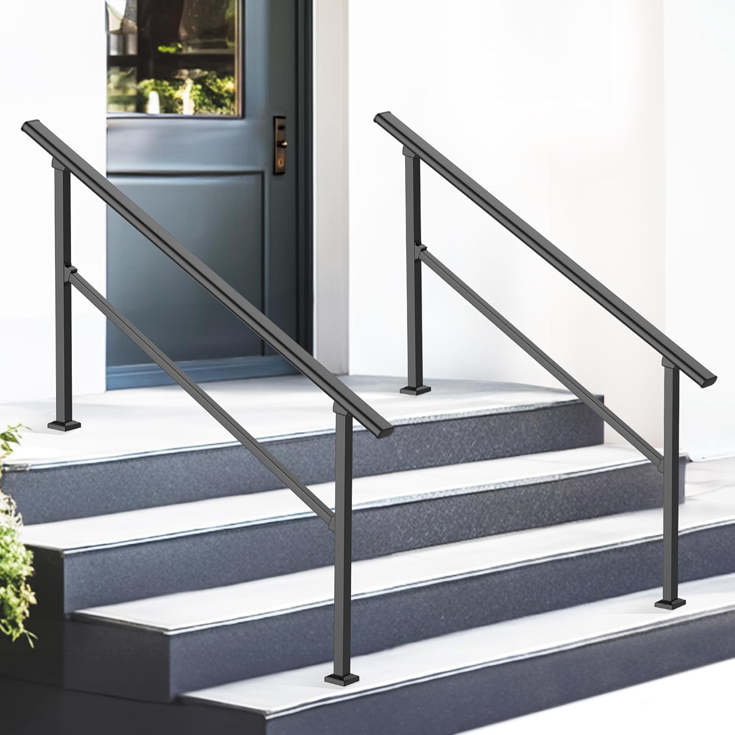 Upgrade 2 Pack 4 Steps Outdoor Railings for Outdoor Steps, Black ...