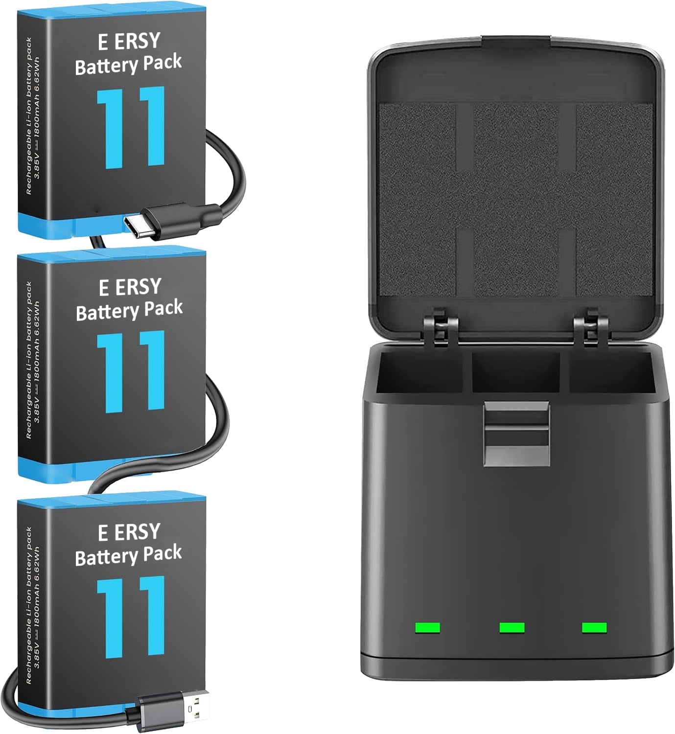 GoPro Hero 12/11/10/9 Upgrade 3-Pack Replacement Batteries with 3 ...