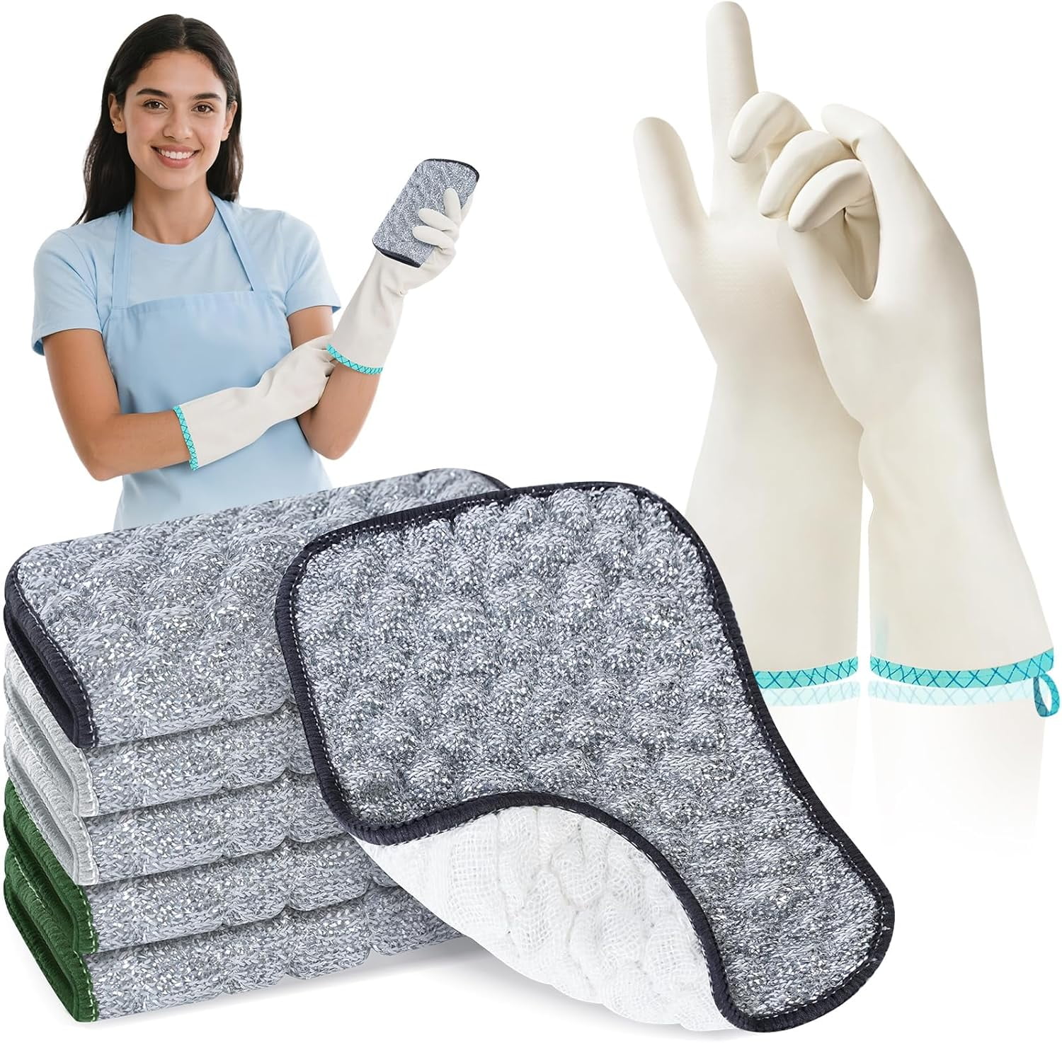 Upgrade 3-in-1 Non Scratch Wire Dishcloth with Nitrile Gloves, 7 Pack ...