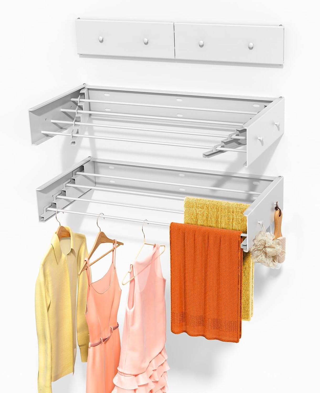 Upgrade 4 Hooks Laundry Drying Rack Collapsible, Wall Mounted Drying ...