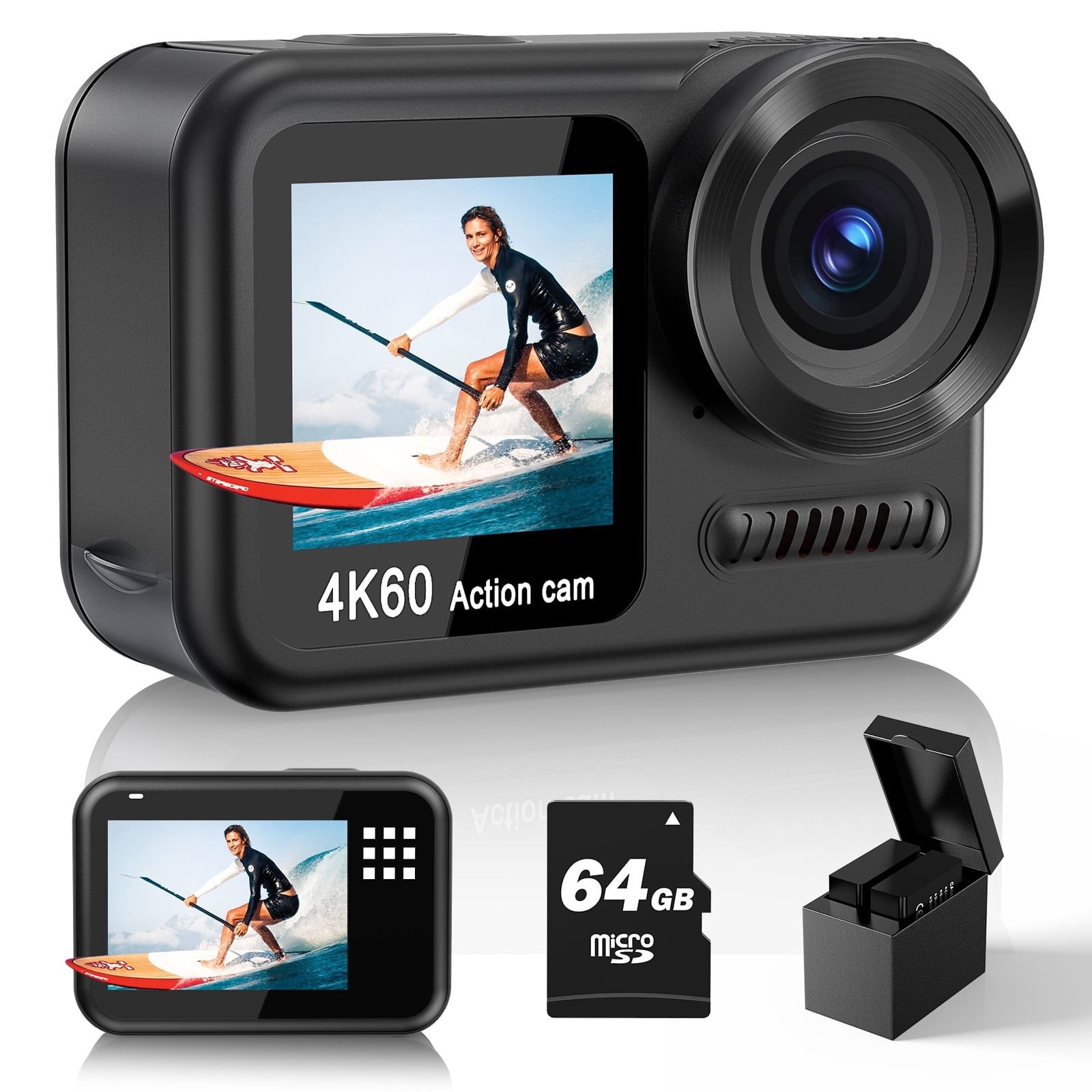 Upgrade 4K60FPS WiFi Action Camera 64MP Waterproof Camera, 8X Zoom ...