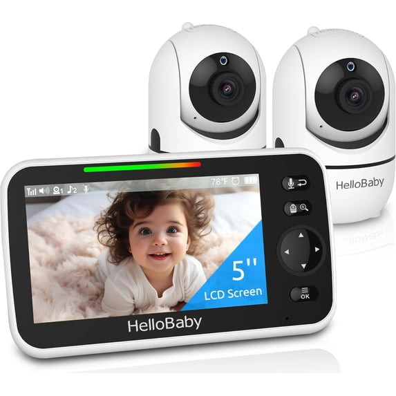 Upgrade 5’’ Baby Monitor with 30-Hour Battery, 2 Cameras Pan-Tilt-Zoom ...