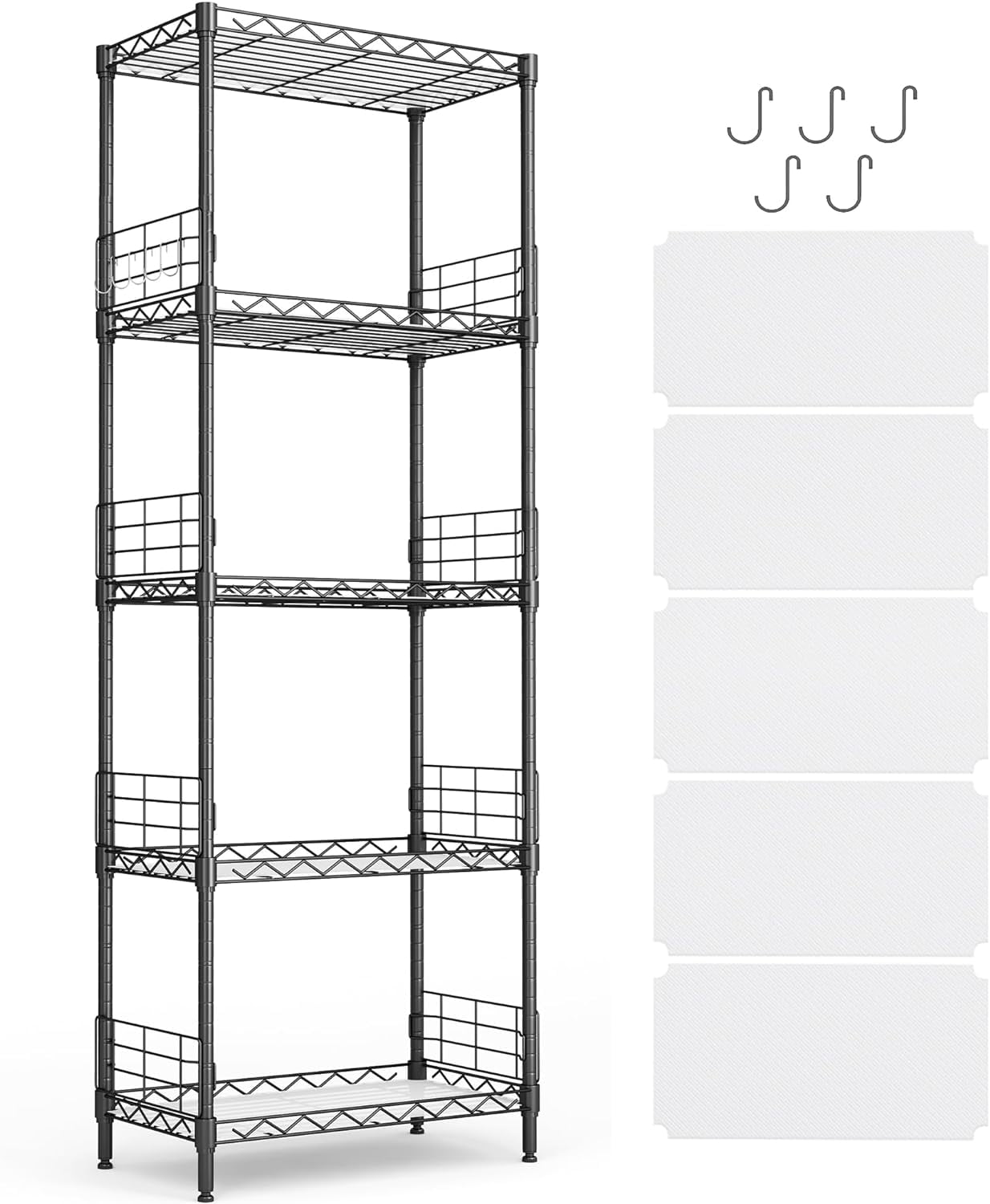 Upgrade 5-Tier Storage Shelves, Height Adjustable Pantry Shelves with 5 ...