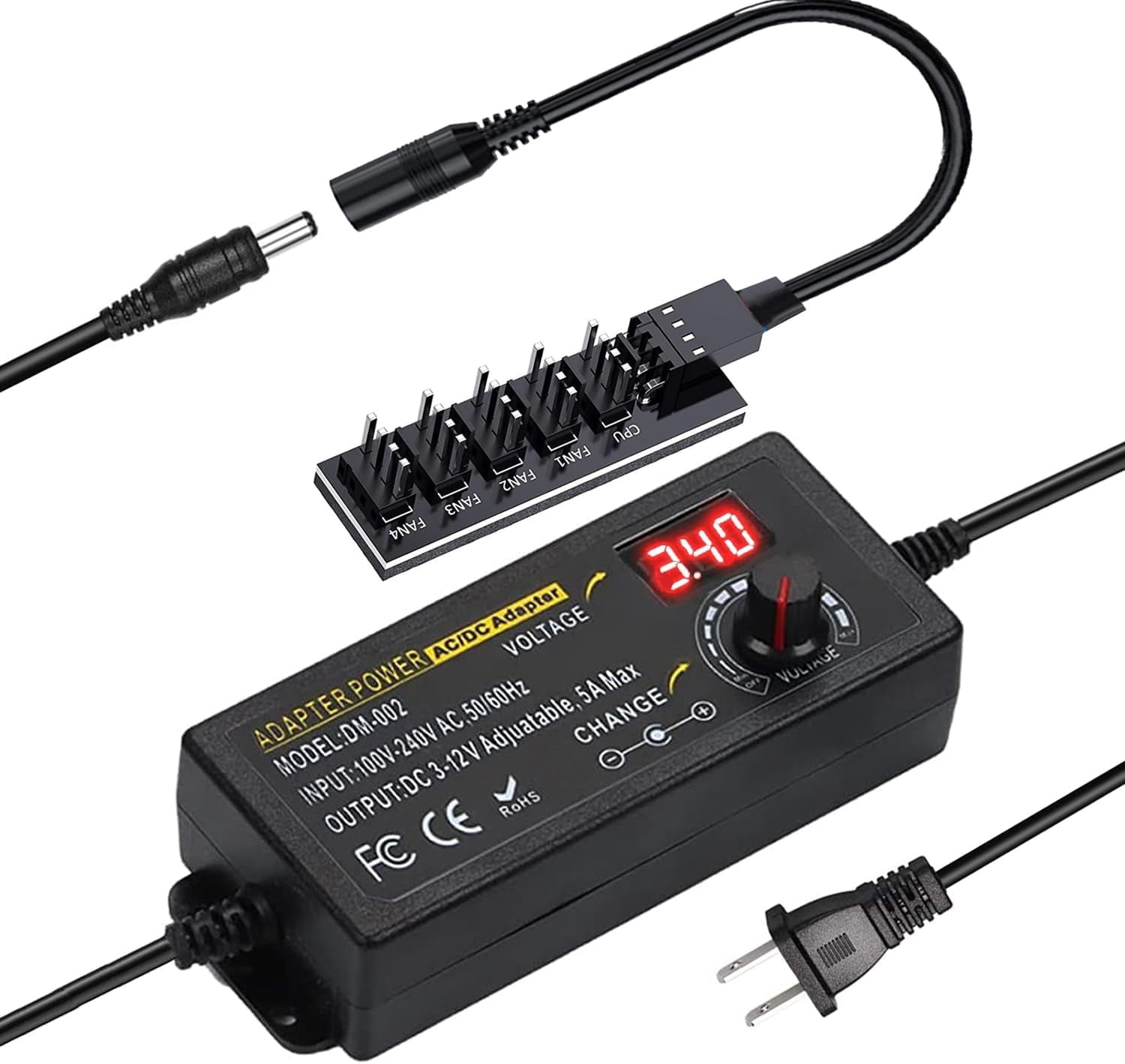Upgrade 60W PC Fan Power Supply, 3-pin 4-Pin Computer Cooler Fans Speed ...