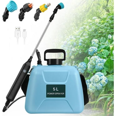 Battery Powered Garden Sprayer with 2 Nozzles 1.32 Gallon/5L Lawn Water ...