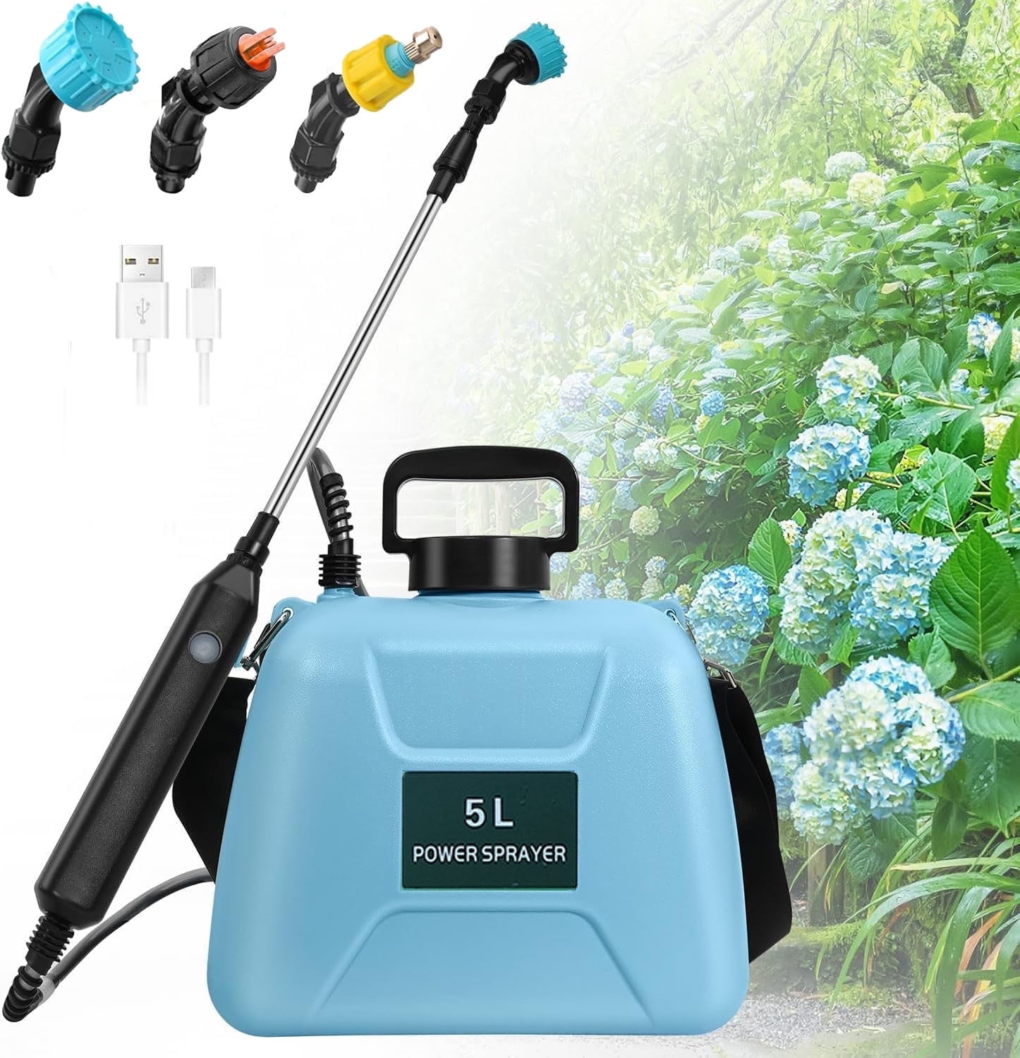 Battery Powered 1.35 Gal Garden Sprayer, USB Rechargeable, 3 Mist ...