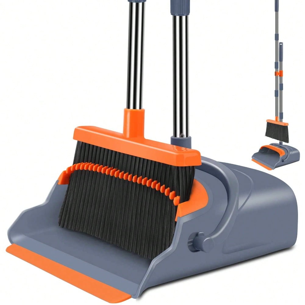 Upgrade Broom And Dustpan Set, Self-Cleaning With Dustpan Teeth, Indoor ...