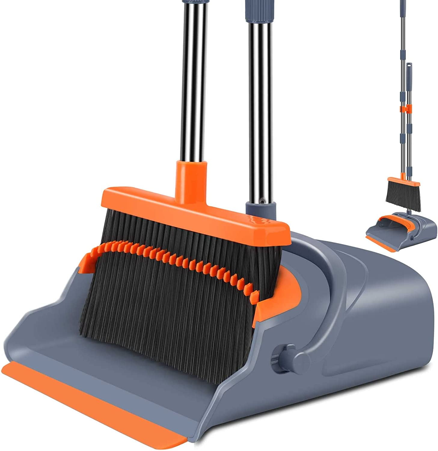 Upgrade Broom and Dustpan Set, Self-Cleaning with Teeth, Indoor&Outdoor ...