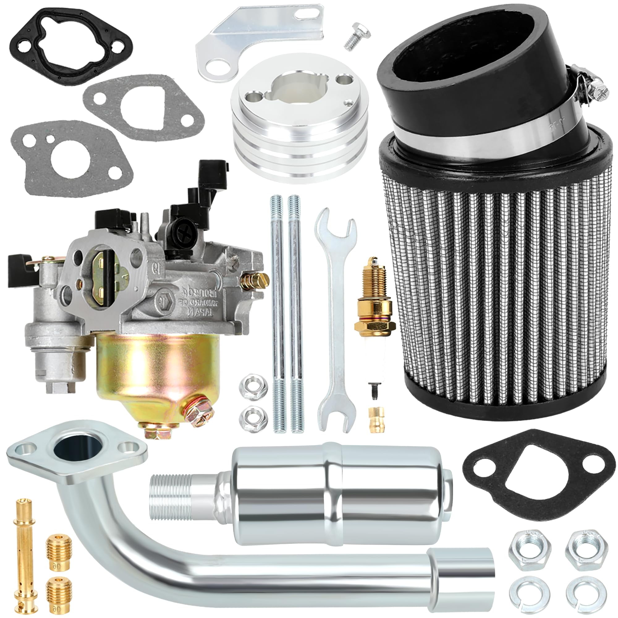Upgrade Carburetor Air Filter Adapter Exhaust Pipe Muffler Jet Stage 2 Kit for Predator 212cc ...