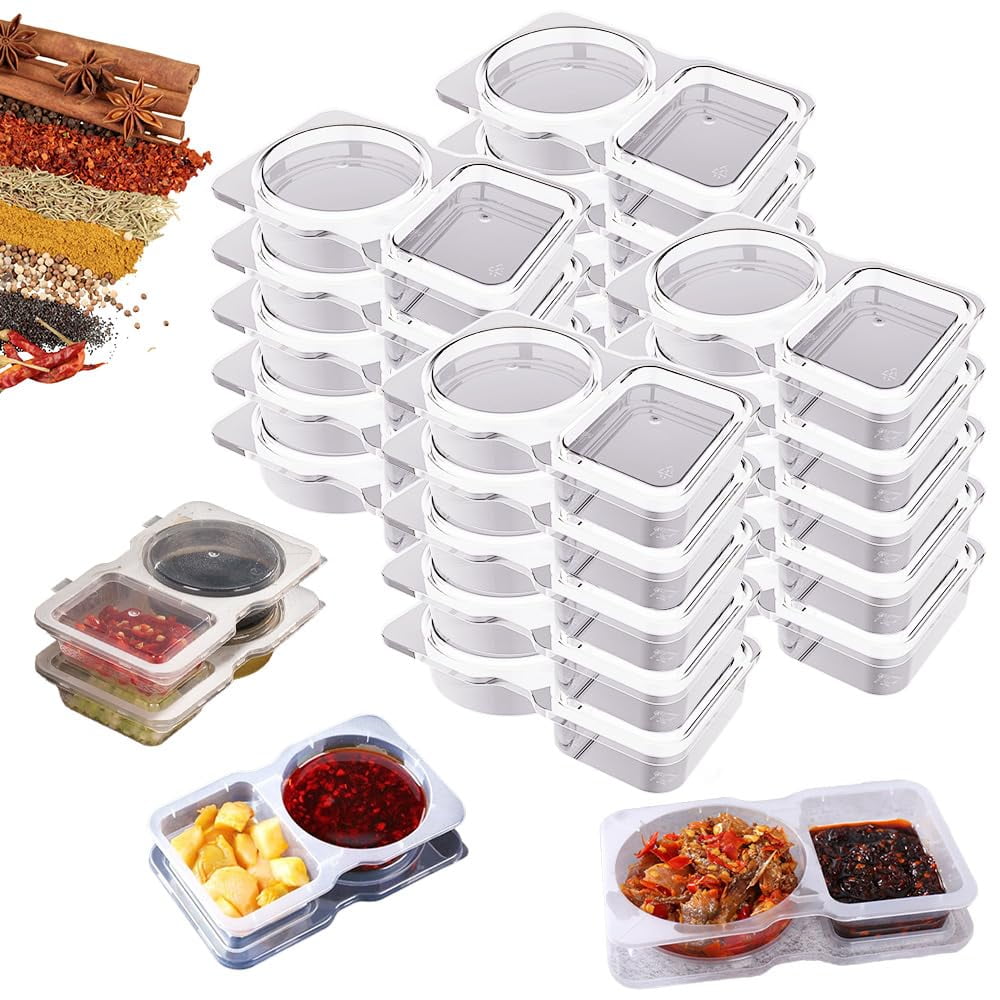Upgrade Double Compartment Condiment Container, 2025 New Reusable Grab ...