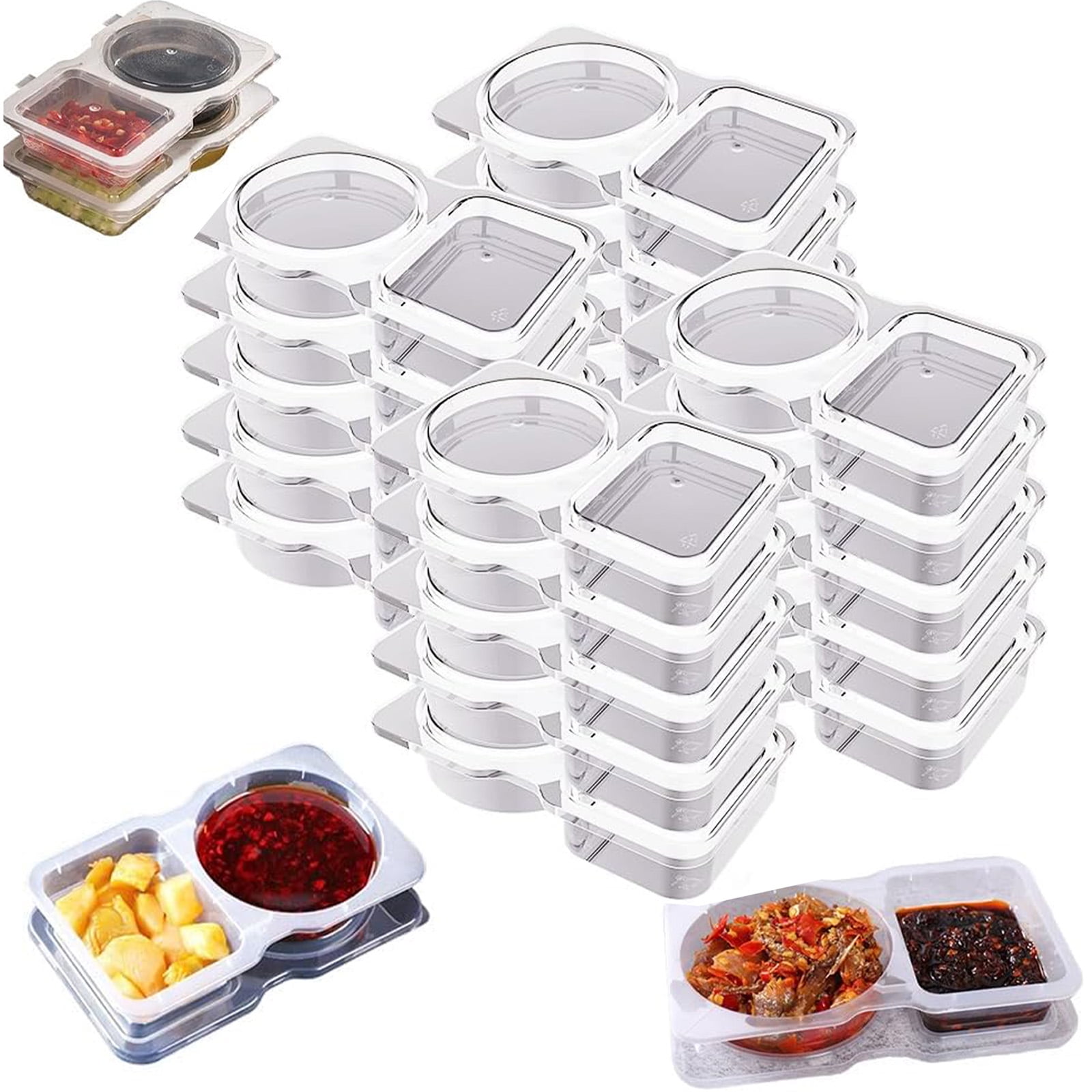 Upgrade Double Compartment Condiment Container, 2025 New Reusable Grab ...
