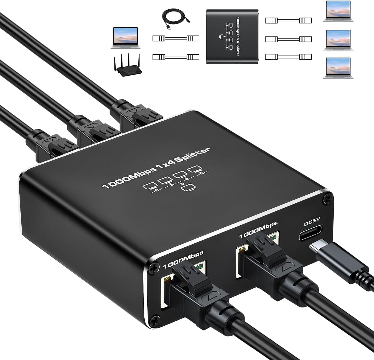 Upgrade Ethernet Splitter 1 to 4 High Speed 1000Mbps Internet Splitter ...