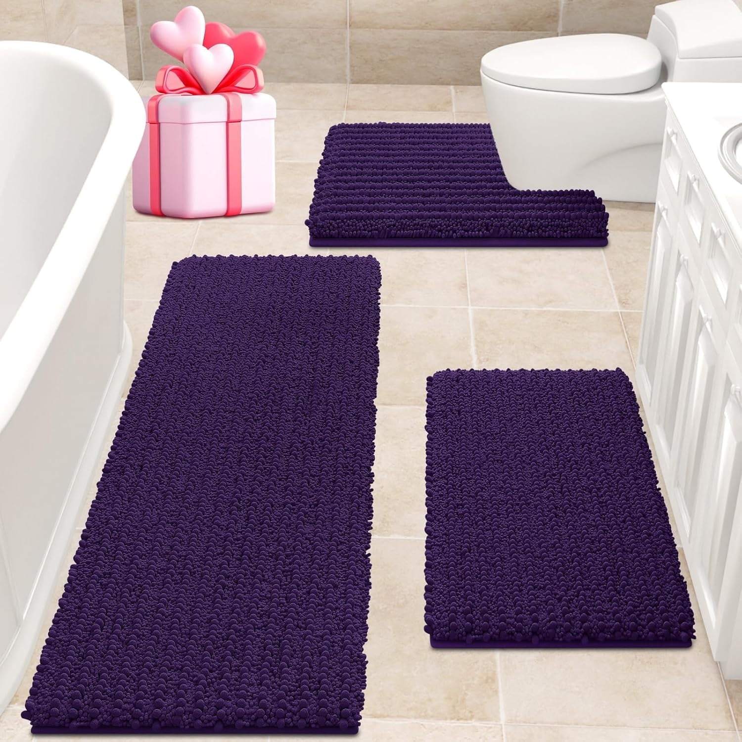 Upgrade Extra Large Dark Purple Bathroom Rug Set 3 Pieces Ultra Soft ...