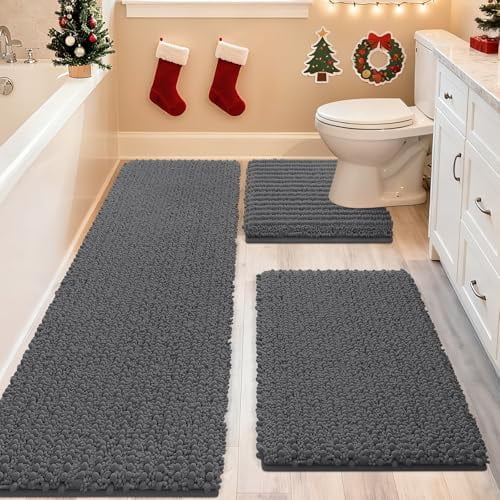 Upgrade Extra Large Grey Bathroom Rug Set 3 Pieces Gray Ultra Soft ...