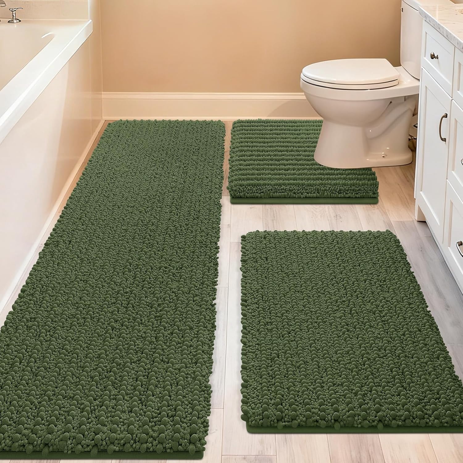 Upgrade Extra Large Oliver Green Bathroom Rug Set 3 Pieces Ultra Soft ...