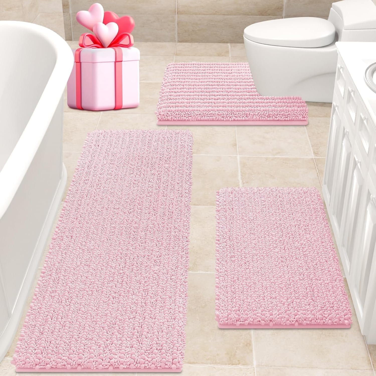 Upgrade Extra Large Pink Bathroom Rug Set 3 Pieces Ultra Soft, Thick ...
