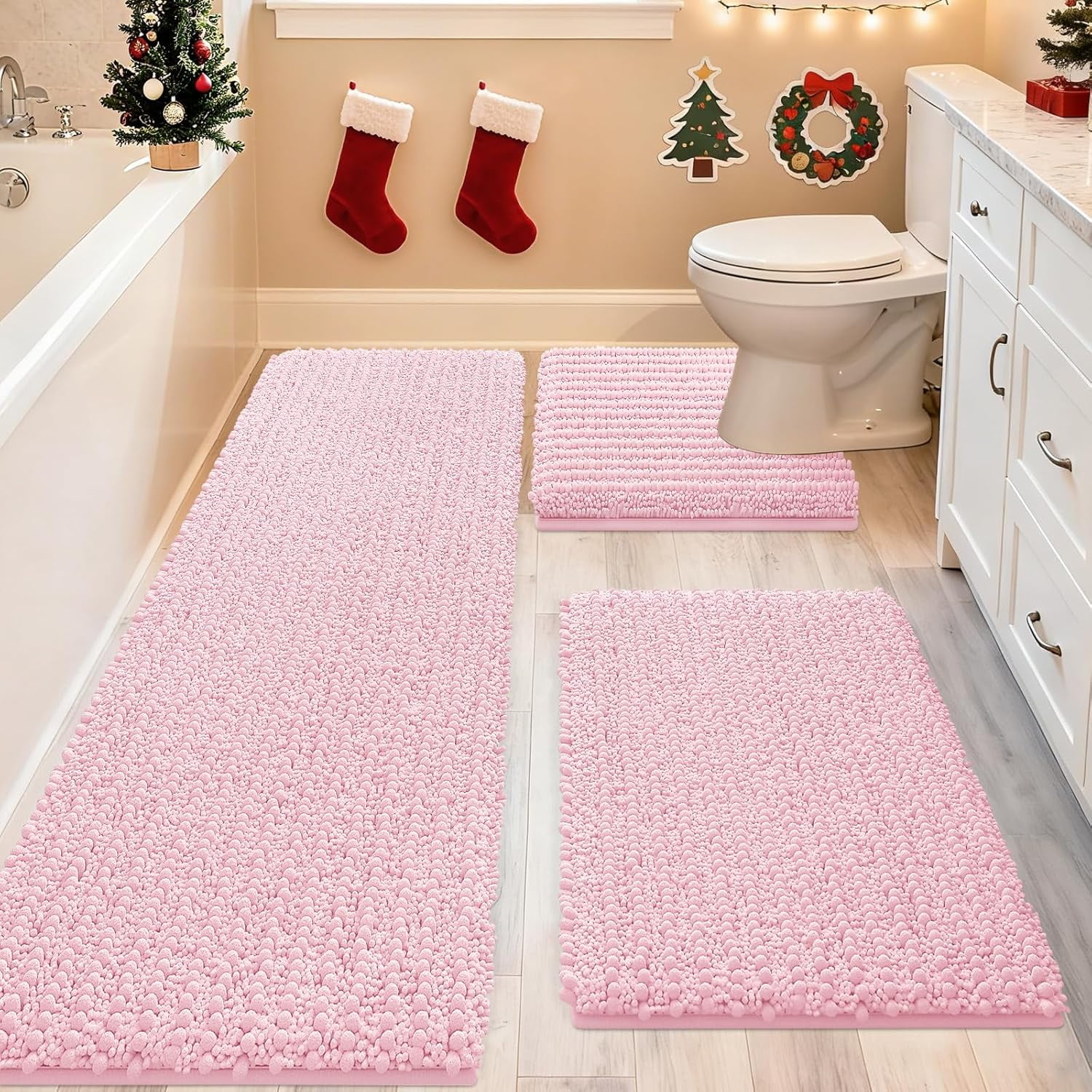 HAKUNA Upgrade Extra Large Pink Bathroom Rug Set 3 Pieces Ultra Soft ...