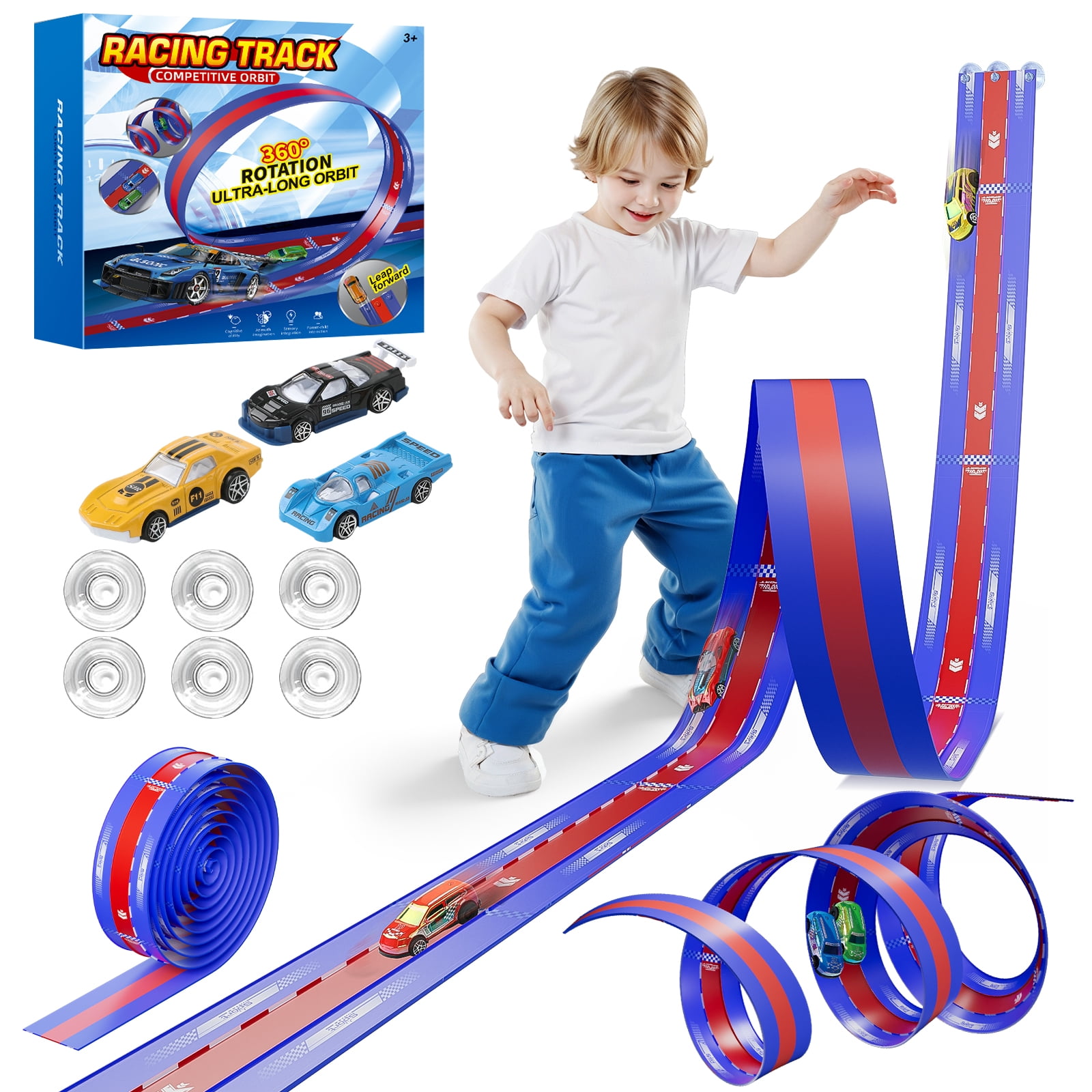 Upgrade Flexible Race Track for Kids, 15 Ft Flex Race Car Ramp Track ...