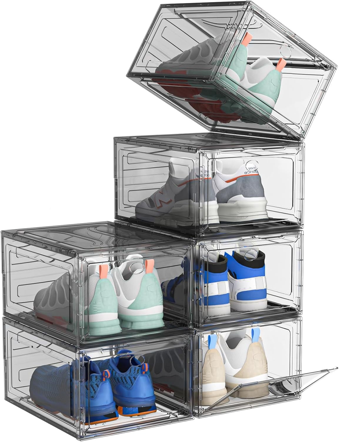 Upgrade Harder Solid Plastic Shoe Organizer, Shoe Storage with Magnetic Front Door, Shoe Rack 6 ...