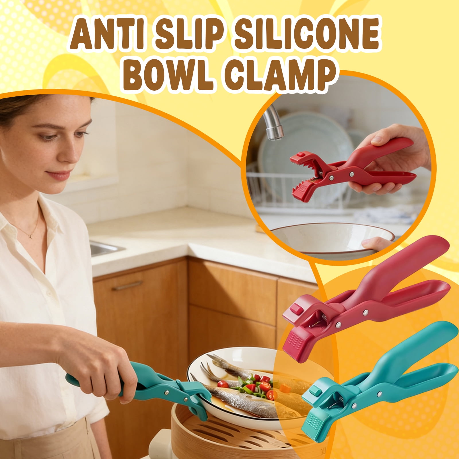 Upgrade Hot Plate Gripper Tongs – Red Silicone Non-Slip Anti-Scald Bowl ...