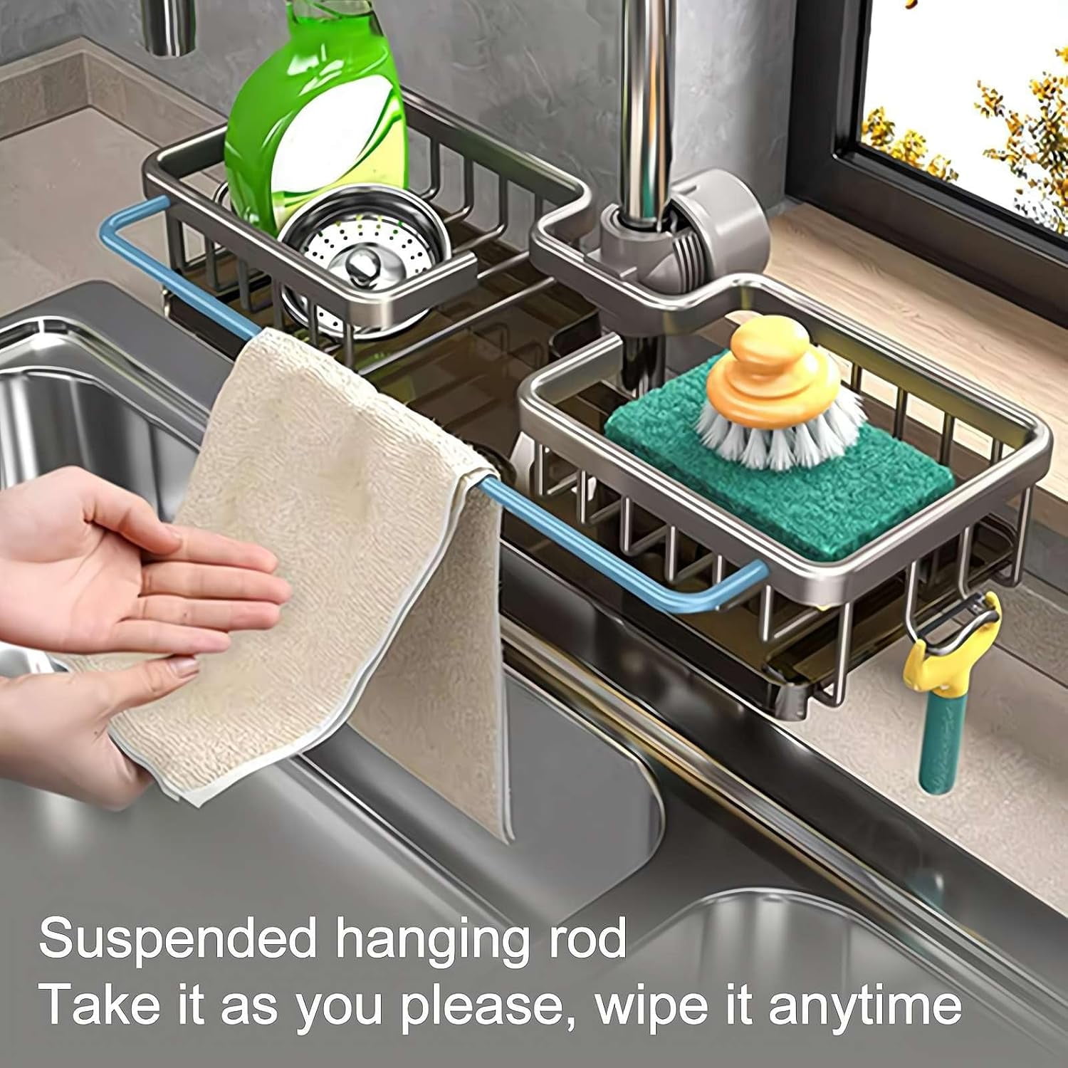 Upgrade Kitchen Sink Faucet Organizer, 2024 New Multifunction Sponge ...
