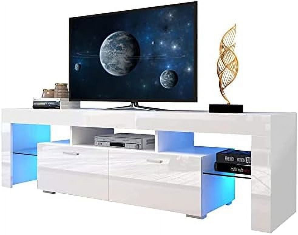 Upgrade LED TV Stand for 65 inch TVs, White TV Stand with LED Lights ...
