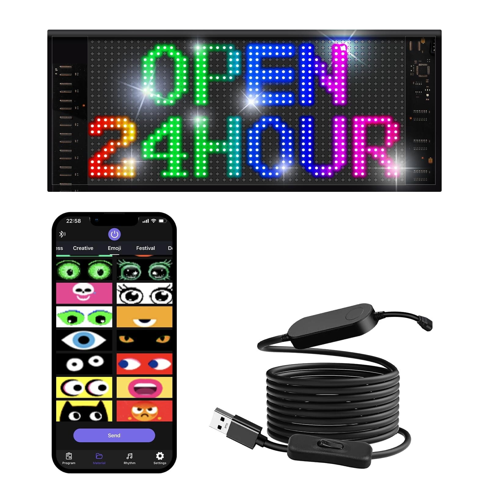 Upgrade Multifunctional Bright Led Sign - 15" x 4" [ Upgrade to All-in ...