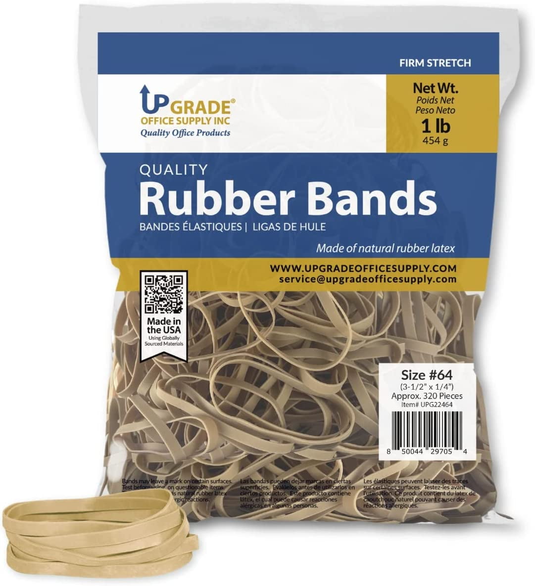Upgrade Office Supply UPG22464 Rubber Bands Size #64 3-1/2 x 1/4 1 lb Bag Approx 320 Bands ...