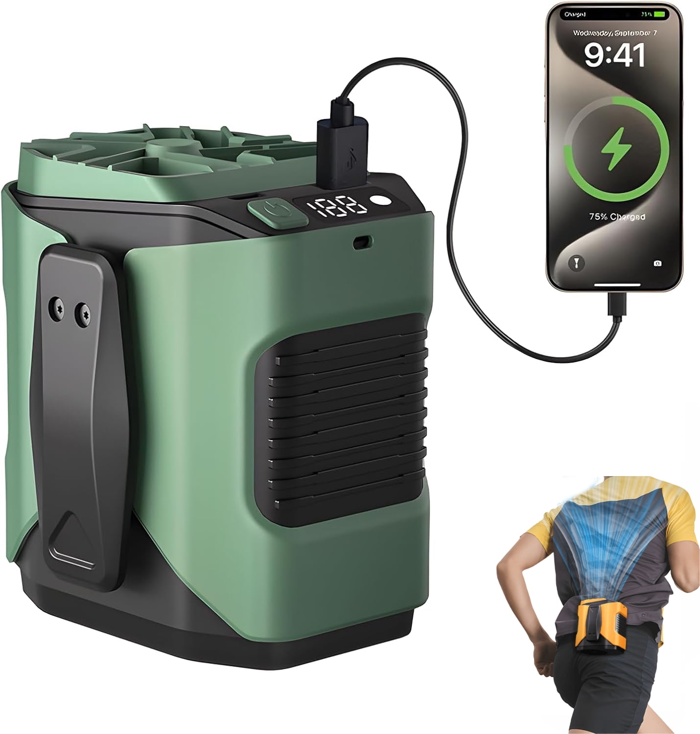 Upgrade Personal Portable Waist Clip Fan, Rechargeable Battery Wearable ...