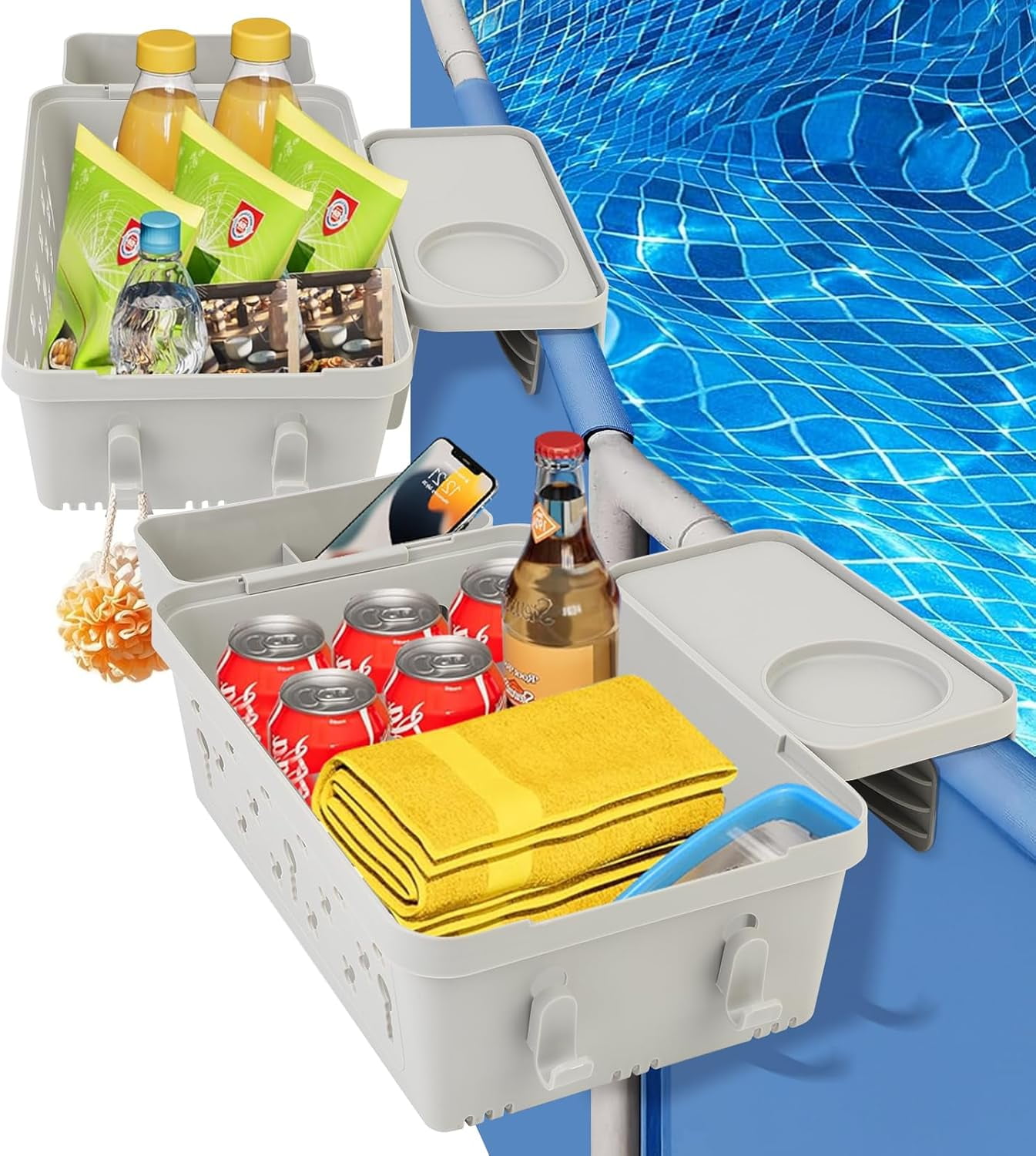 Upgrade Poolside Storage Basket,Swimming Pool Storage Basket with Pool ...