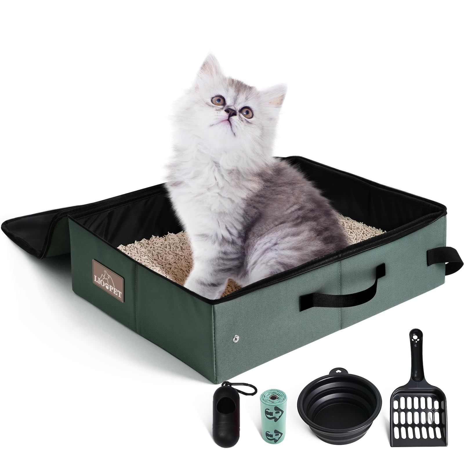 Upgrade Portable Litter Box with Lid, Leak-Proof Collapsible Cat Litter ...