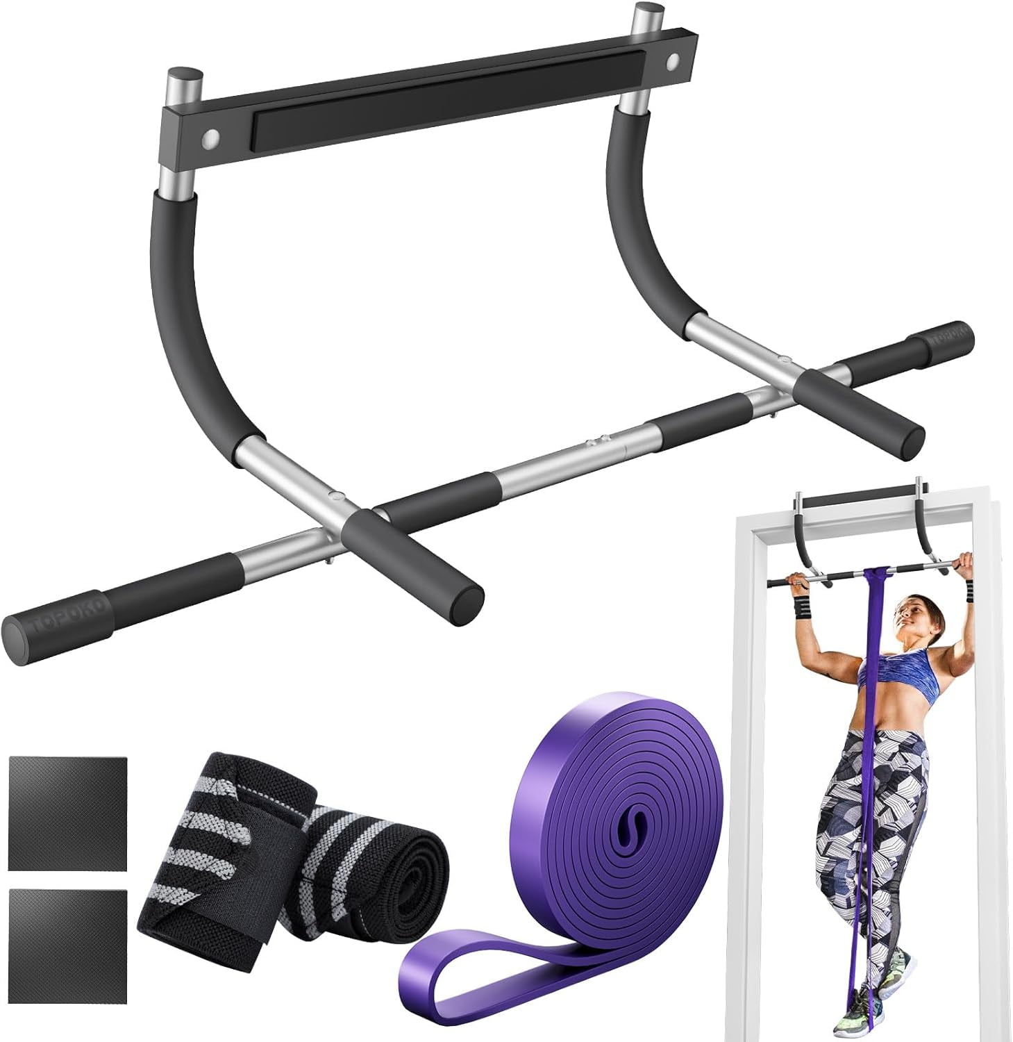 Upgrade Pull Up Bar for Doorway, Max Capacity 440 lbs Chin Up Bar ...