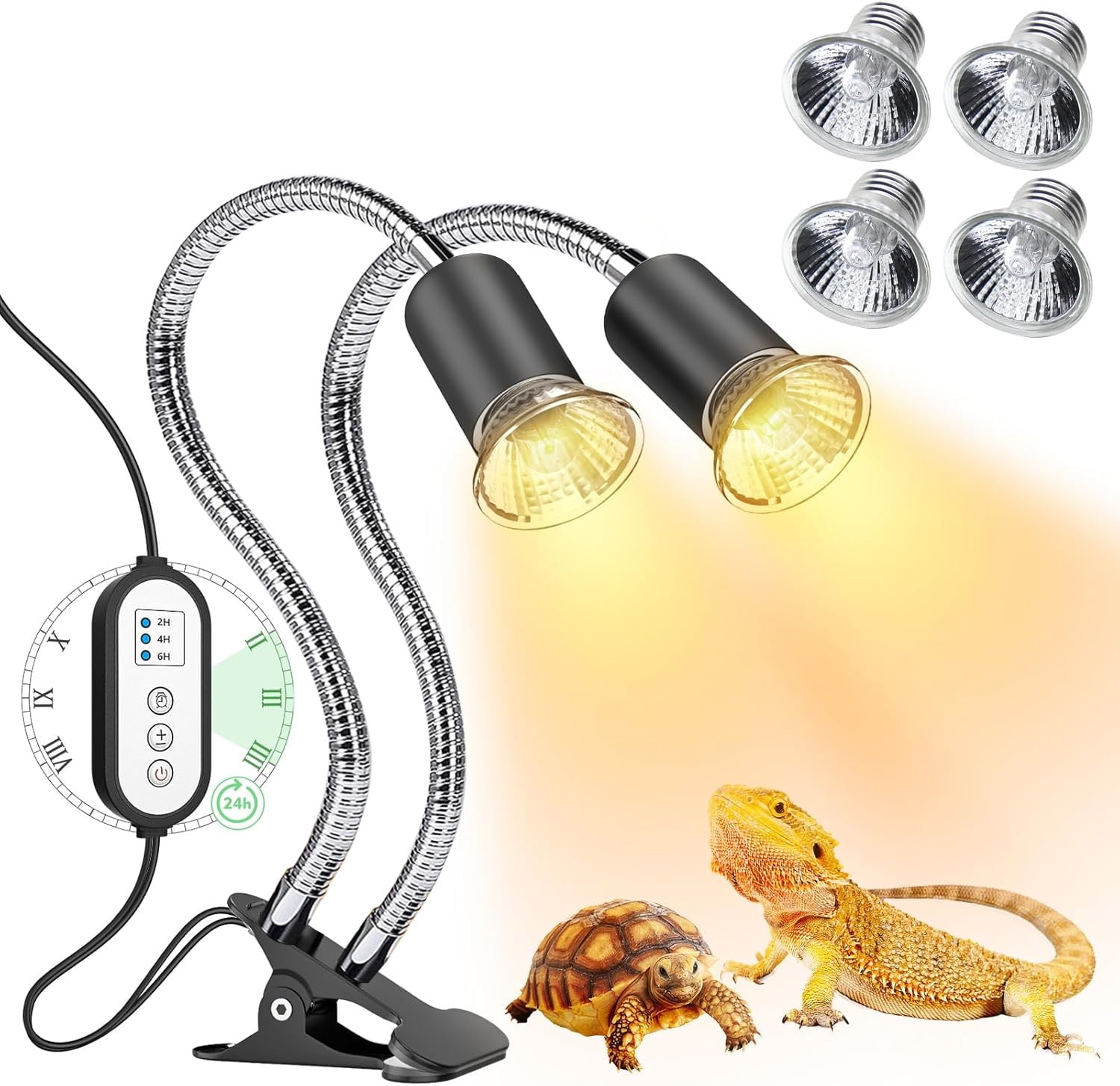 Motomate Reptile Heat Lamp Dual-Head UVA UVB Light with Timer, Basking ...